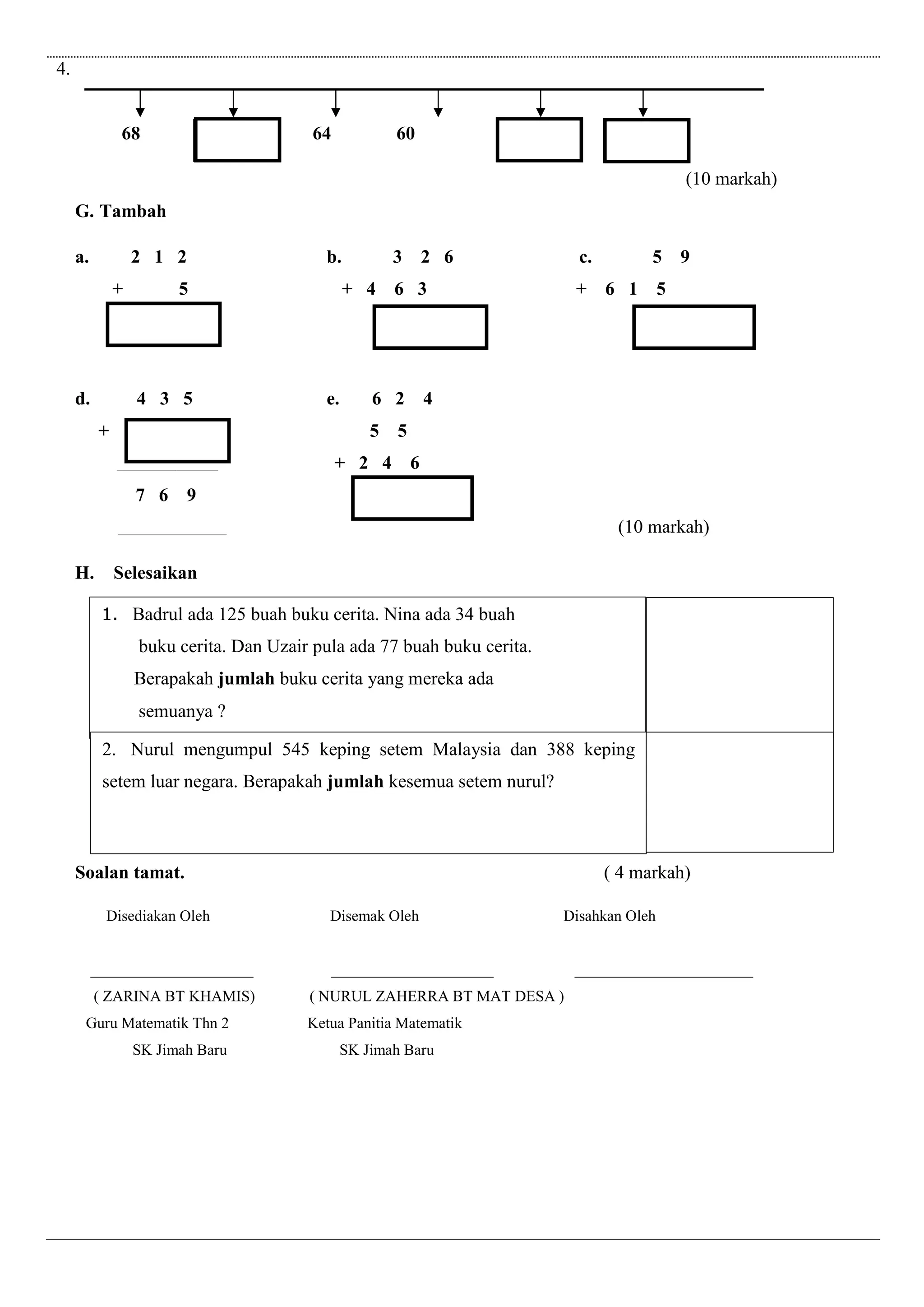 SOALAN BAHAGIAN B MATEMATIK TAHUN 2 SEKOLAH RENDAH | DOCX
