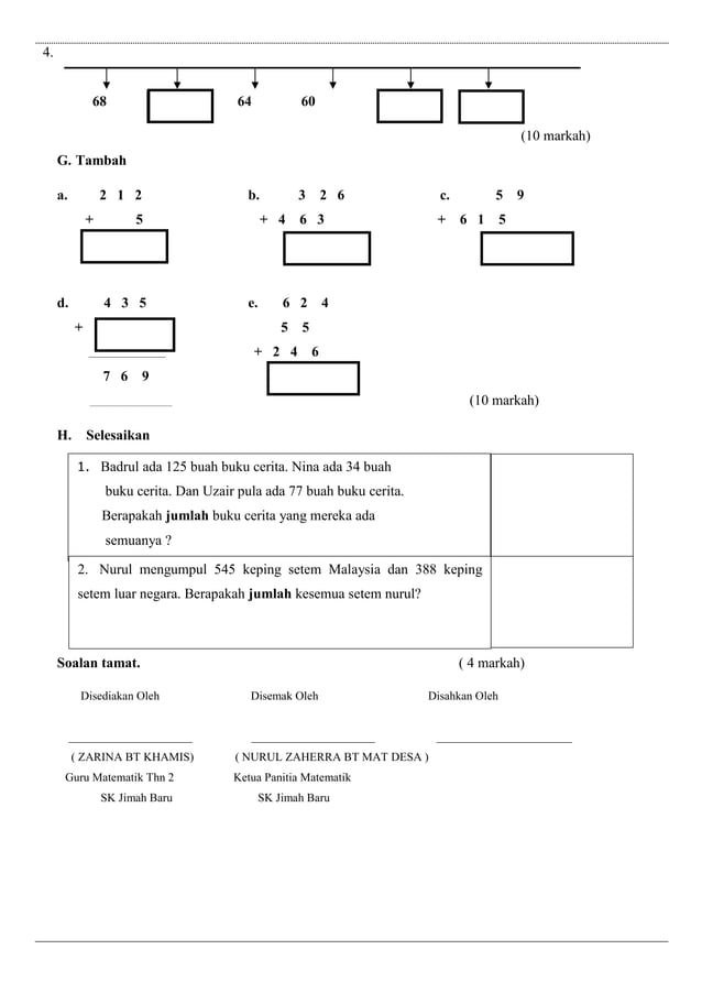 SOALAN BAHAGIAN B MATEMATIK TAHUN 2 SEKOLAH RENDAH | DOCX