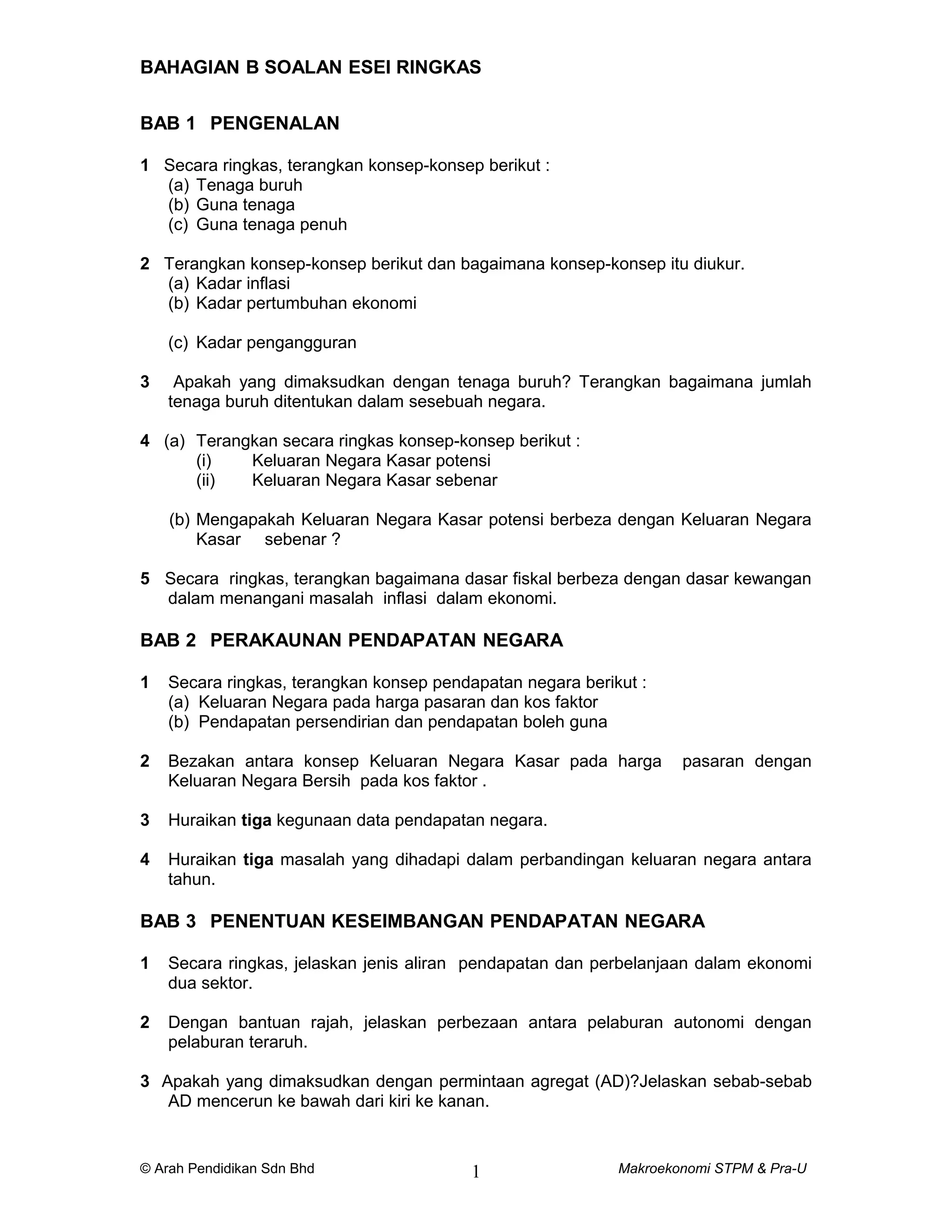 Bahagian b soalan esei ringkas | DOC