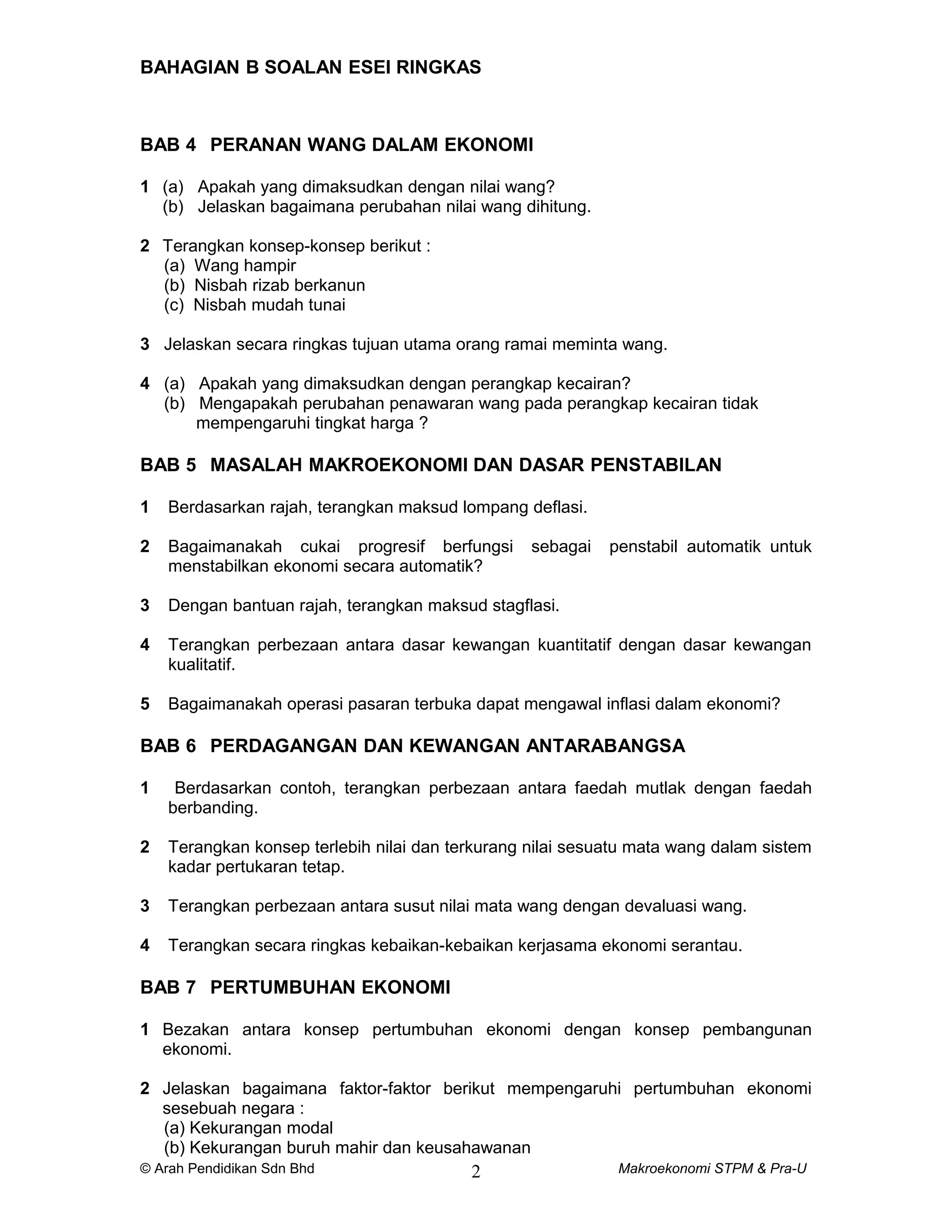 Bahagian b soalan esei ringkas | DOC