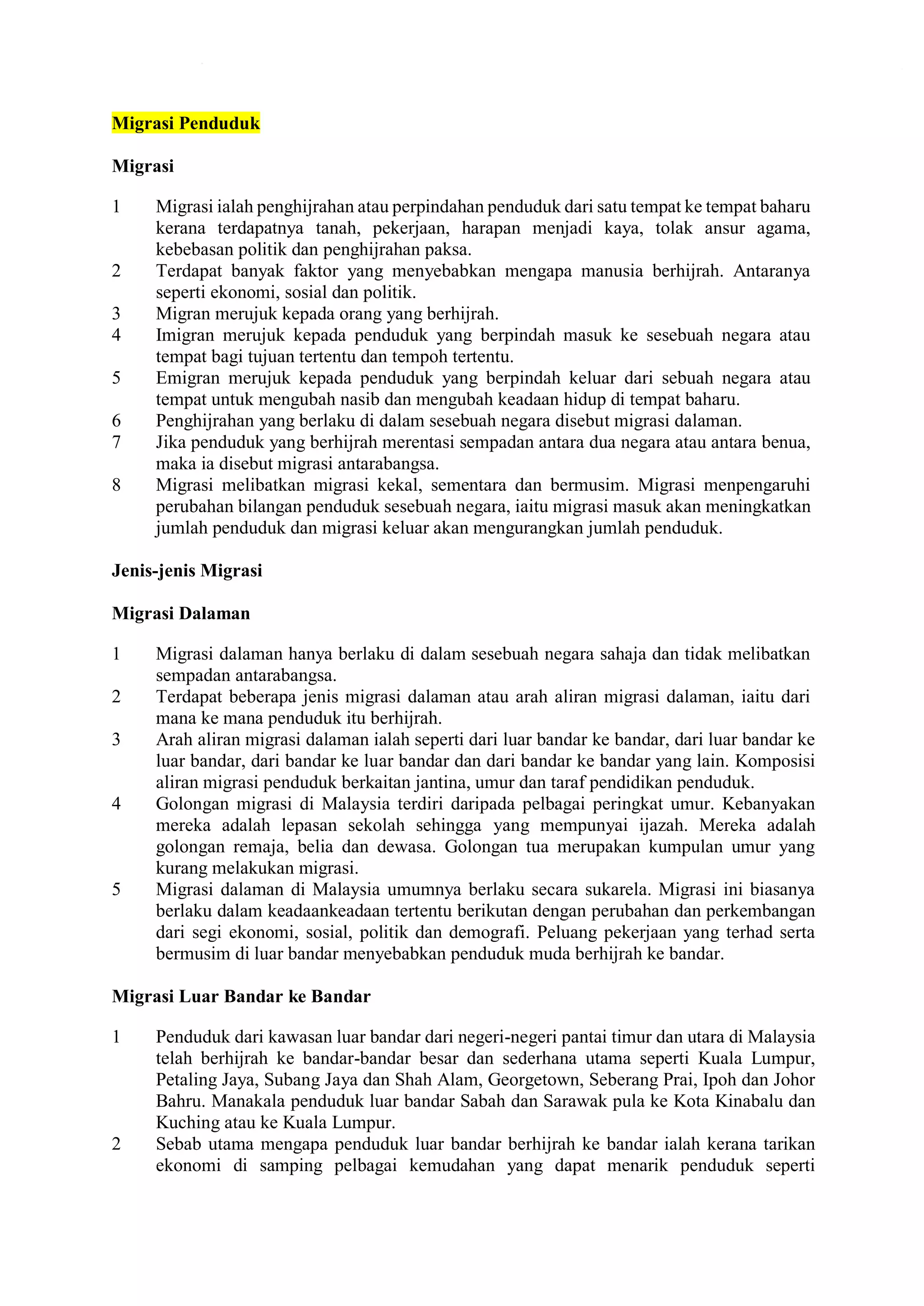 Geografi STPM-Bahagian B-Penduduk | PDF