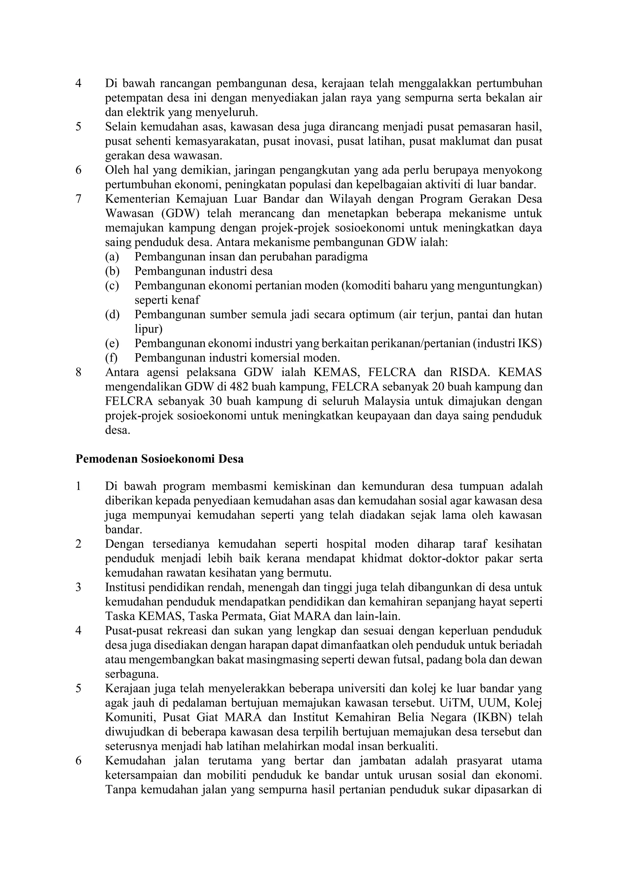 Geografi STPM-Bahagian B-Transformasi Desa dan Pembandaran | PDF