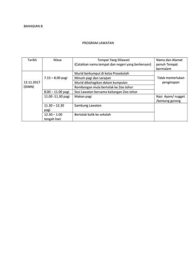 Bahagian b(tentatif lawatan) | DOC
