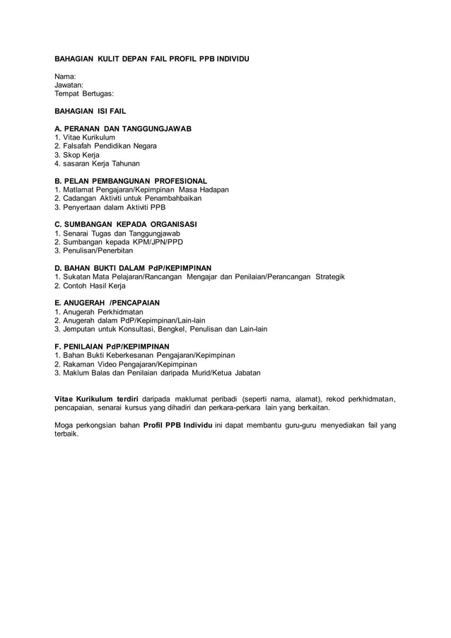 Bahagian kulit depan fail profil ppb individu 2015 | DOCX