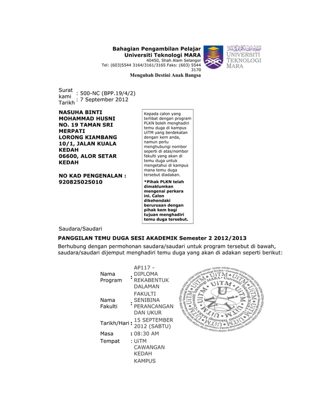 Bahagian pengambilan pelajar uitm | PDF