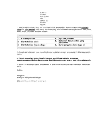 Bahagian pengambilan pelajar uitm | DOCX