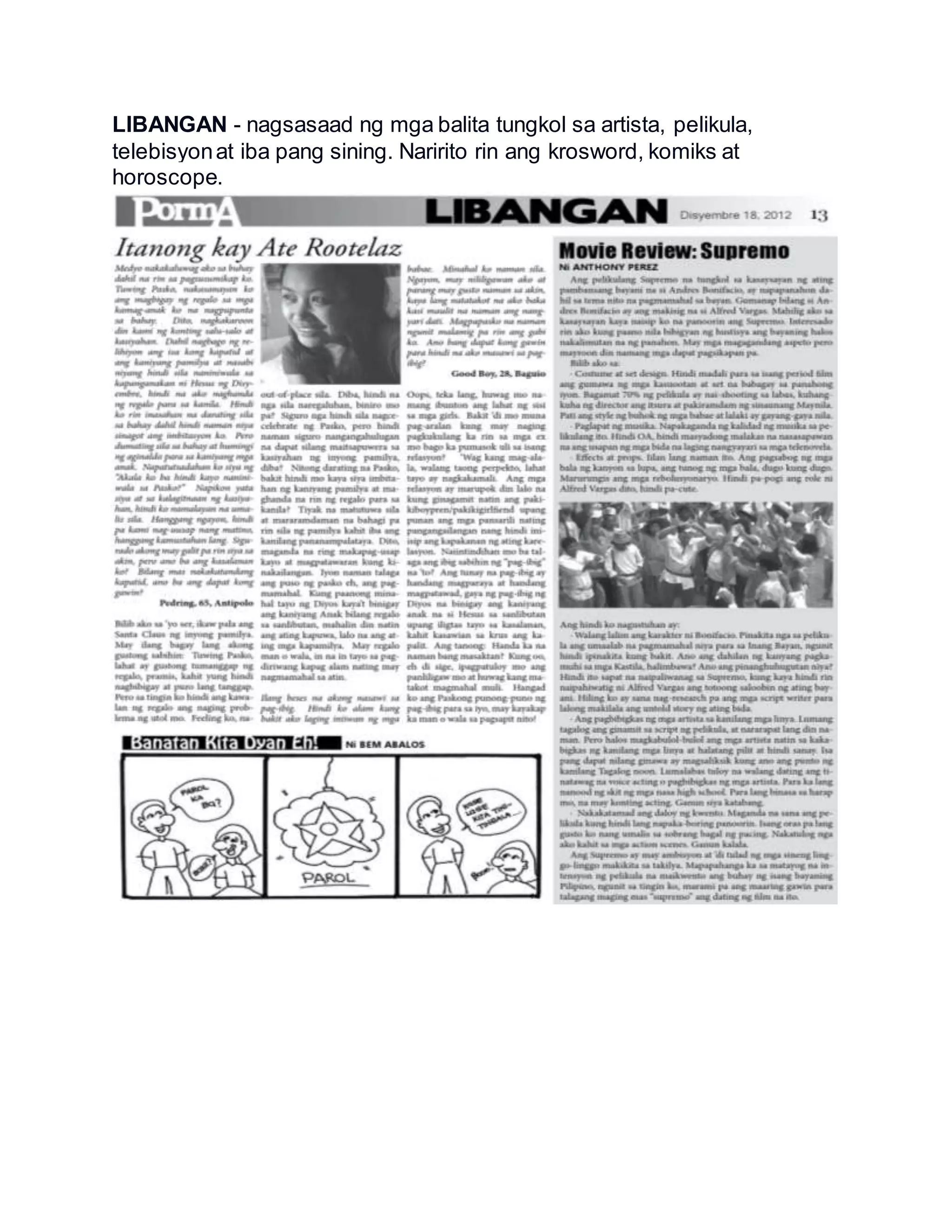 Mga Bahagi ng Pahayagan | DOCX