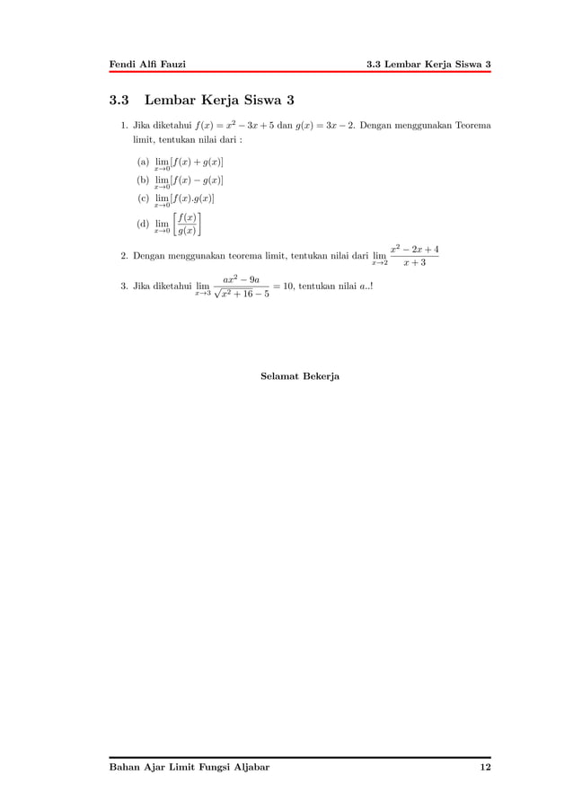 Bahan Ajar Limit Fungsi | PDF