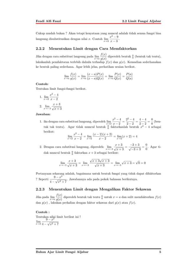 Bahan Ajar Limit Fungsi | PDF