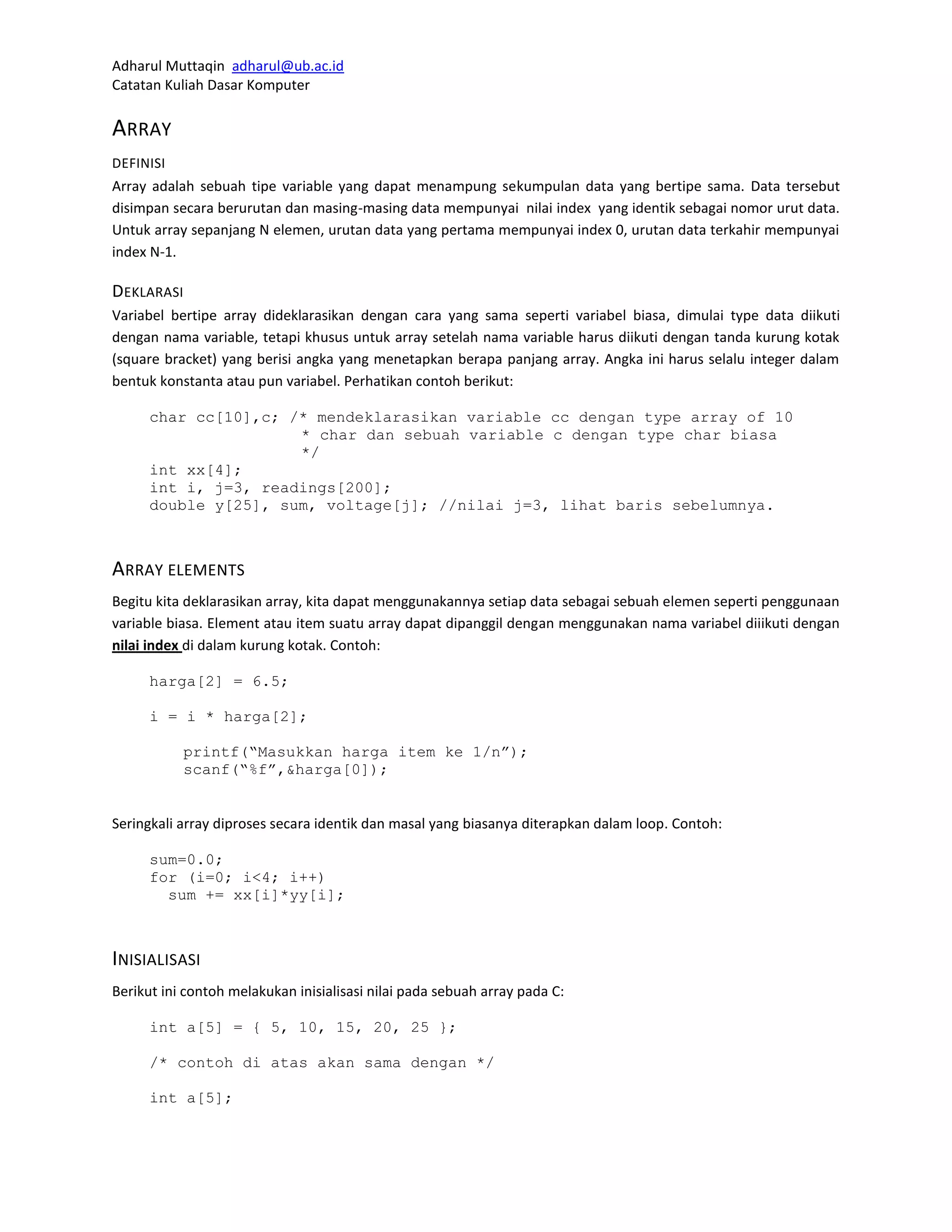 Bahan dpk-io-array-fungsi | PDF