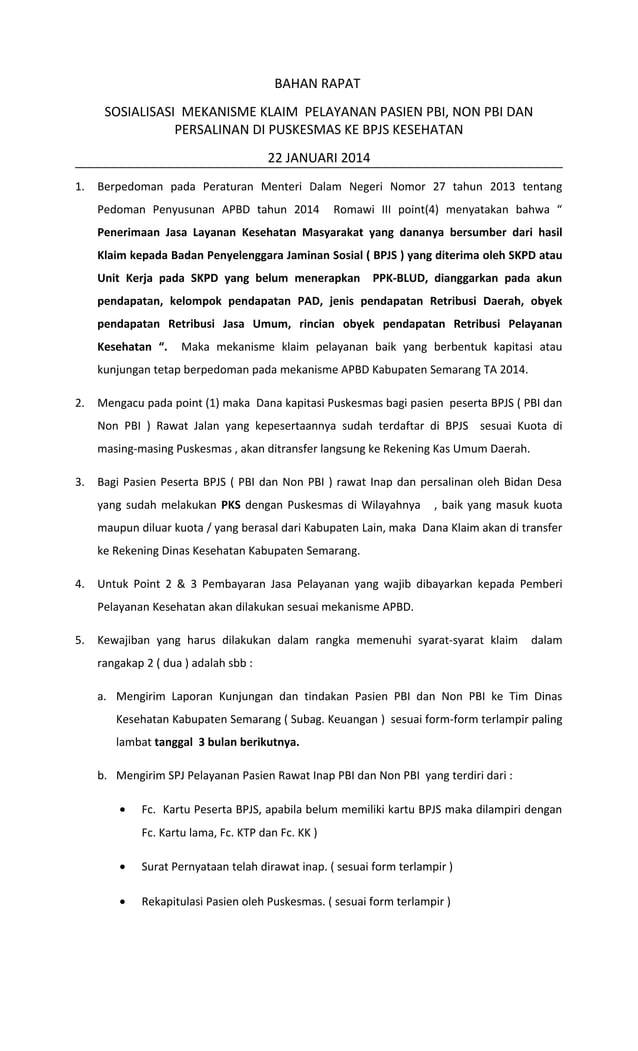Bahan rapat-mekanisme-klaim-bpjs | PDF