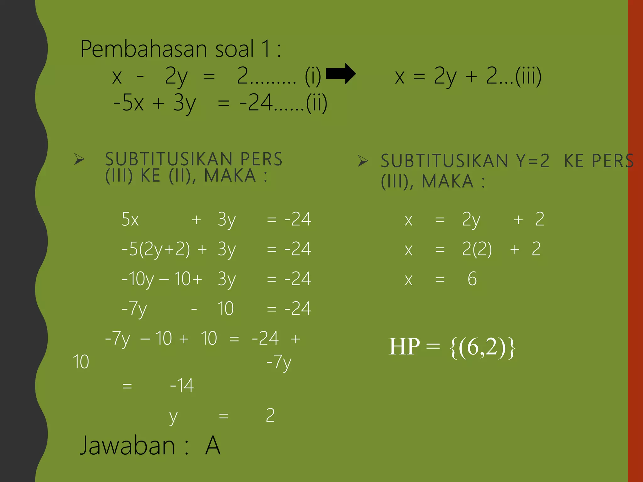 Bahan ajar Sistem Persamaan Linier Dua Variabel | PPTX