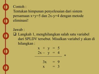 Bahan ajar Sistem Persamaan Linier Dua Variabel | PPTX