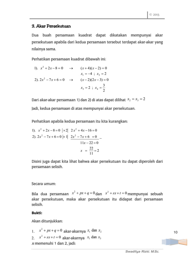 Aplikasi persamaan dan fungsi kuadrat | PDF