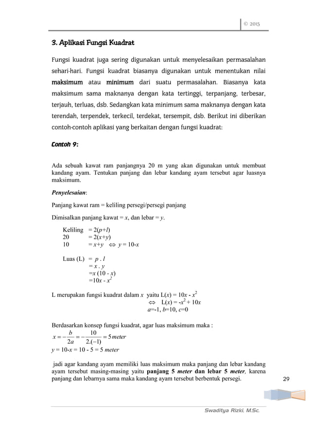 Aplikasi persamaan dan fungsi kuadrat | PDF