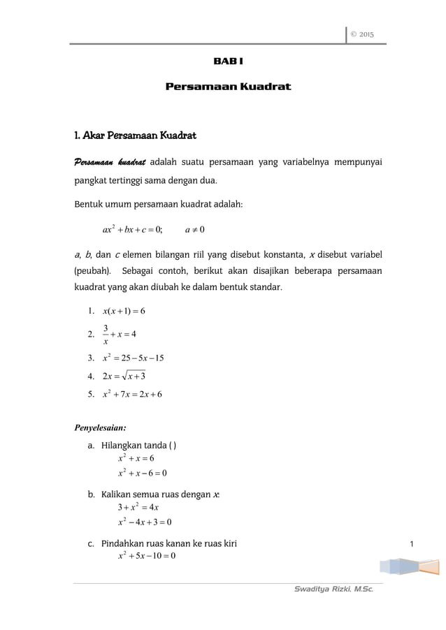 Aplikasi persamaan dan fungsi kuadrat | PDF