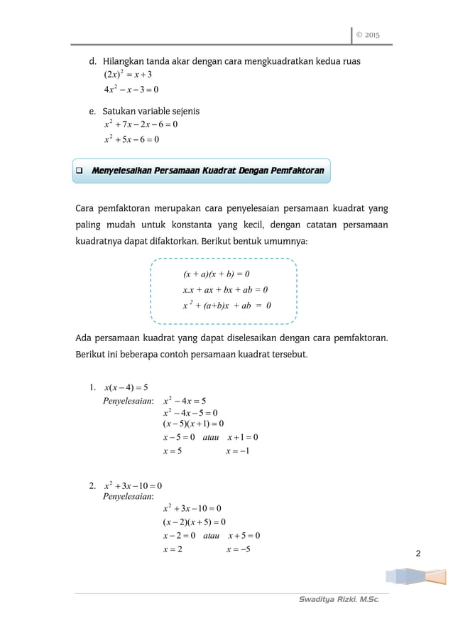 Aplikasi persamaan dan fungsi kuadrat | PDF