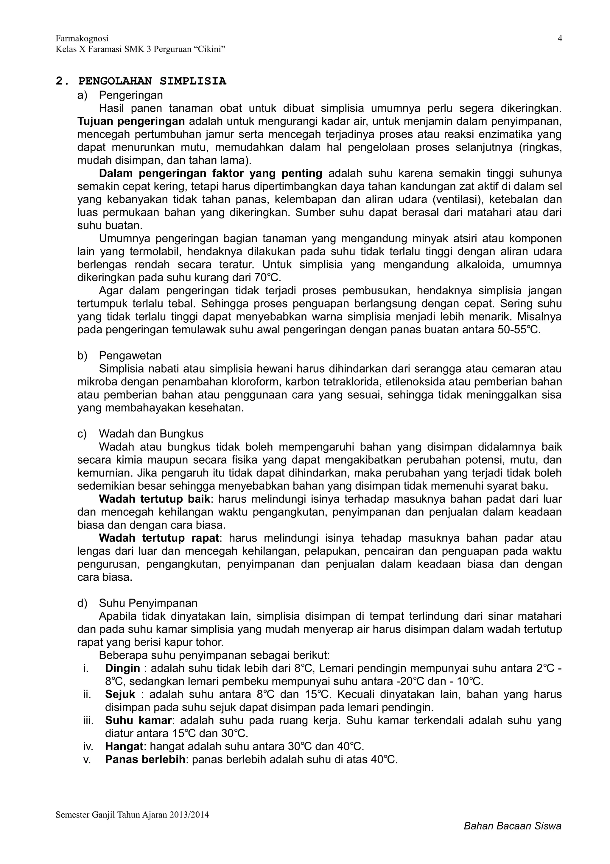 Bahan Ajar/ Modul Pembuatan Simplisia dari Tanaman Obat | DOC