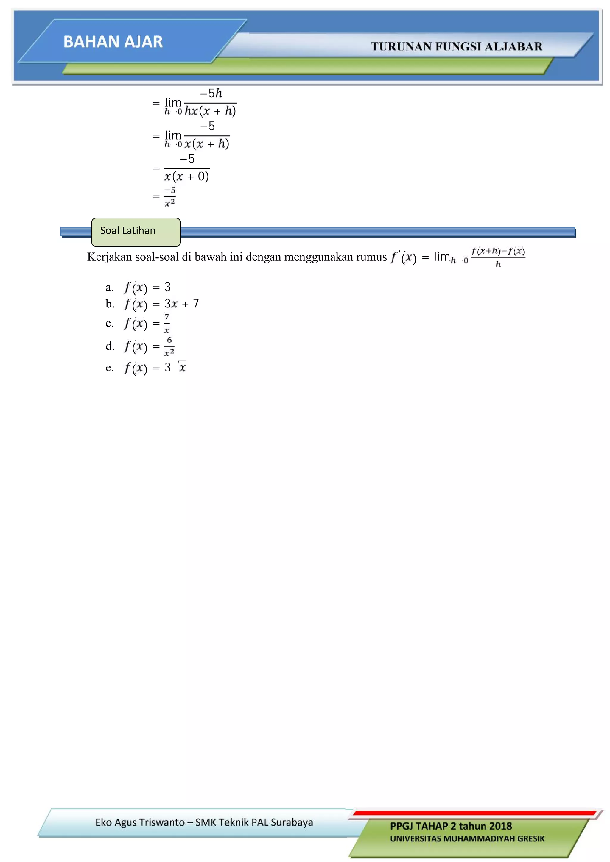 Bahan ajar 3.31 (turunan fungsi aljabar) | PDF