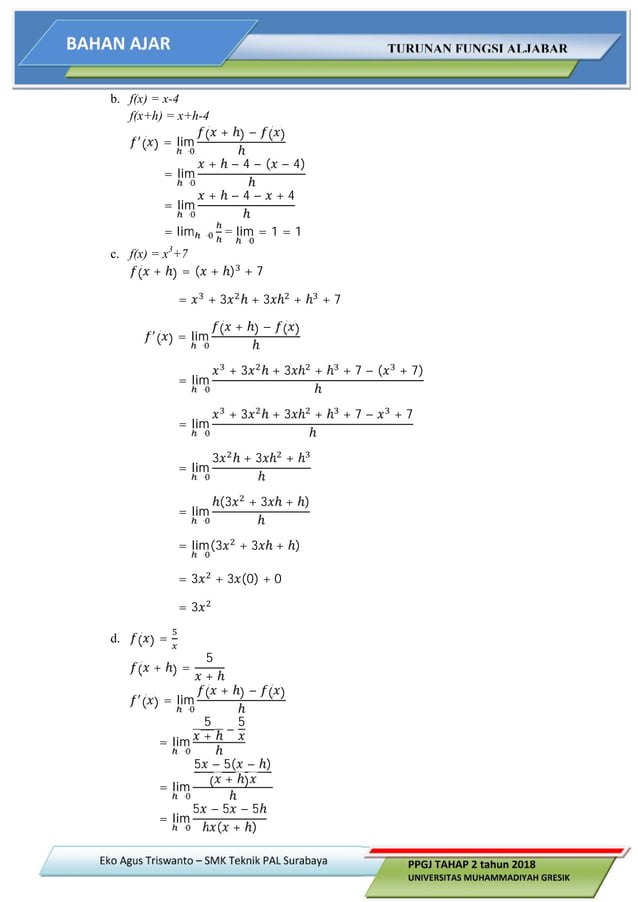 Bahan ajar 3.31 (turunan fungsi aljabar) | PDF