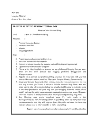 Bahan ajar bahasa inggris (procedure text) | DOCX