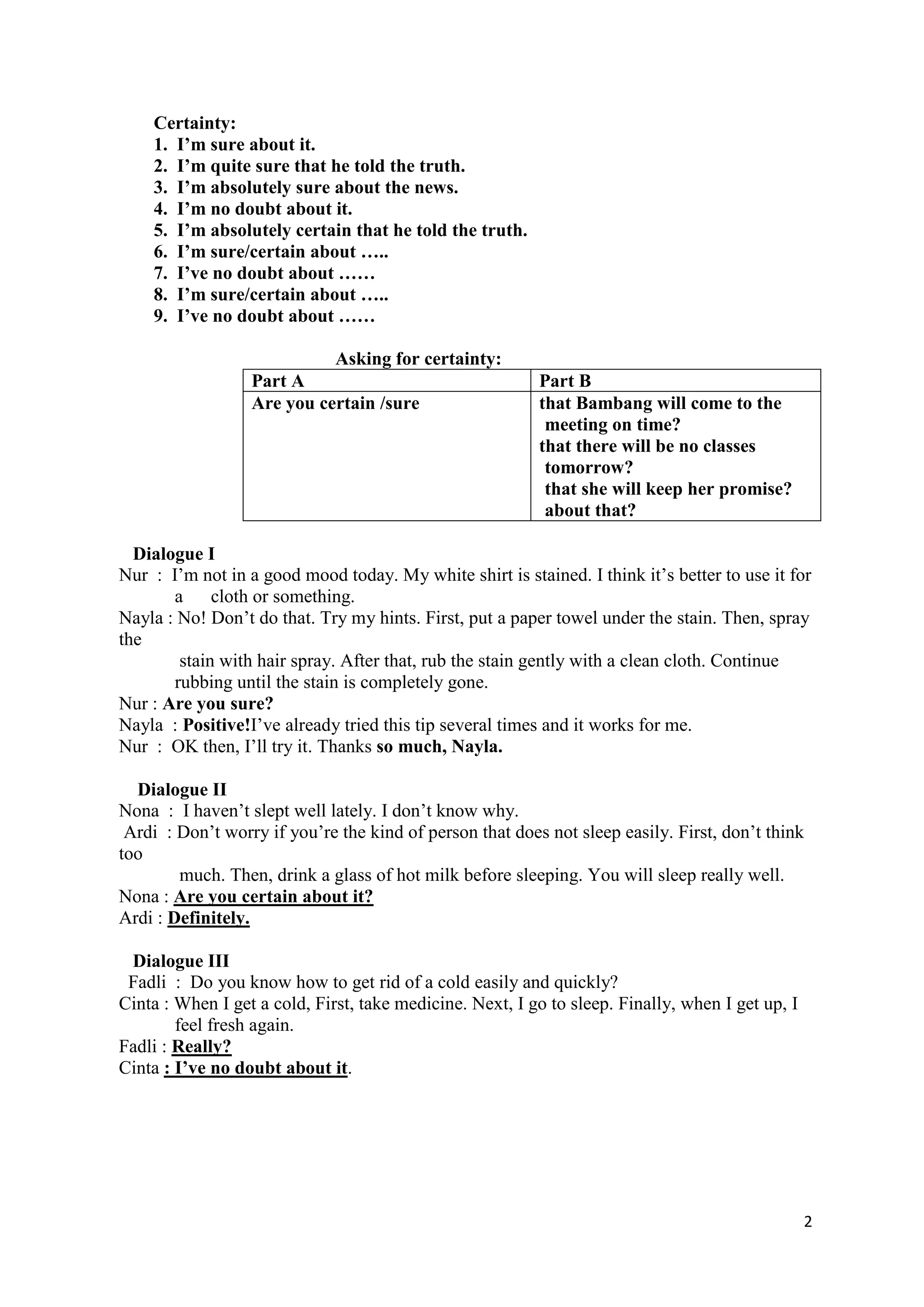 Bahan ajar certainty kd 1.1Bahasa inggris kelas 9 smp | DOCX