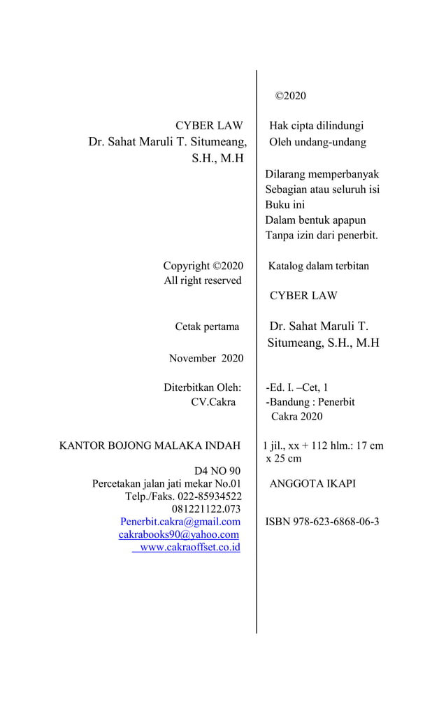 BAHAN AJAR CYBER LAW. PEMAHAMAN CYBERLAW | PDF