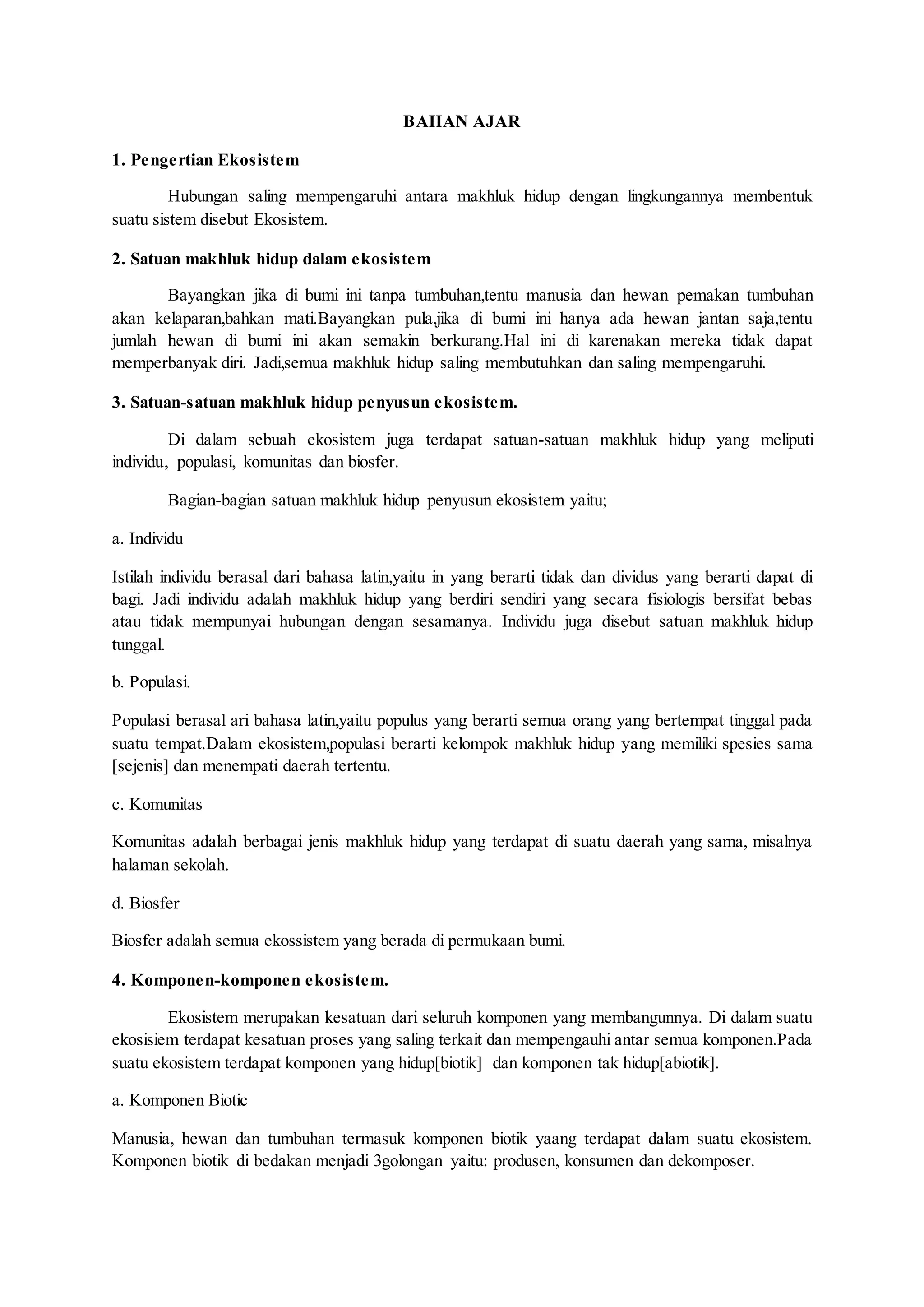 Bahan ajar ekosistem | DOCX