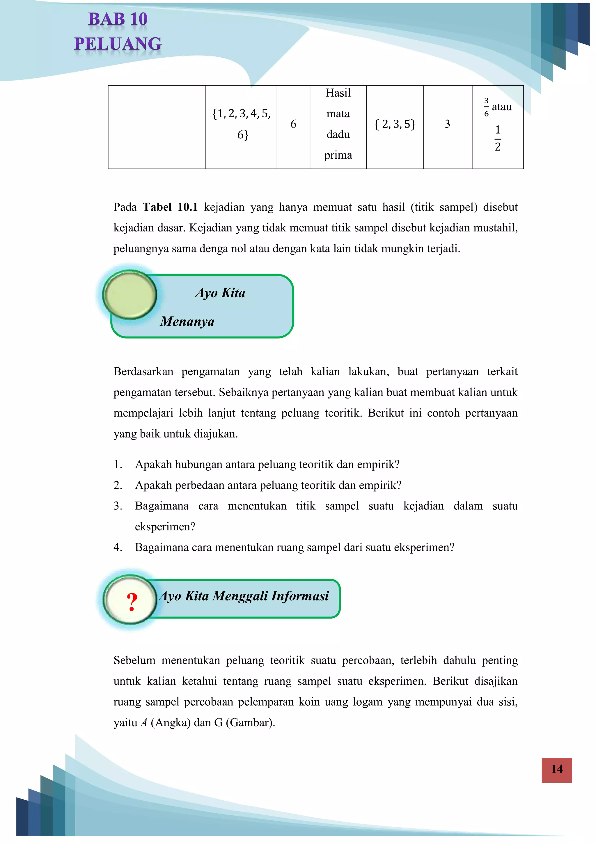 Bahan ajar materi peluang kelas viii | PDF
