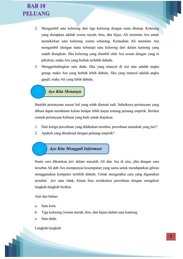 Bahan ajar materi peluang kelas viii | PDF