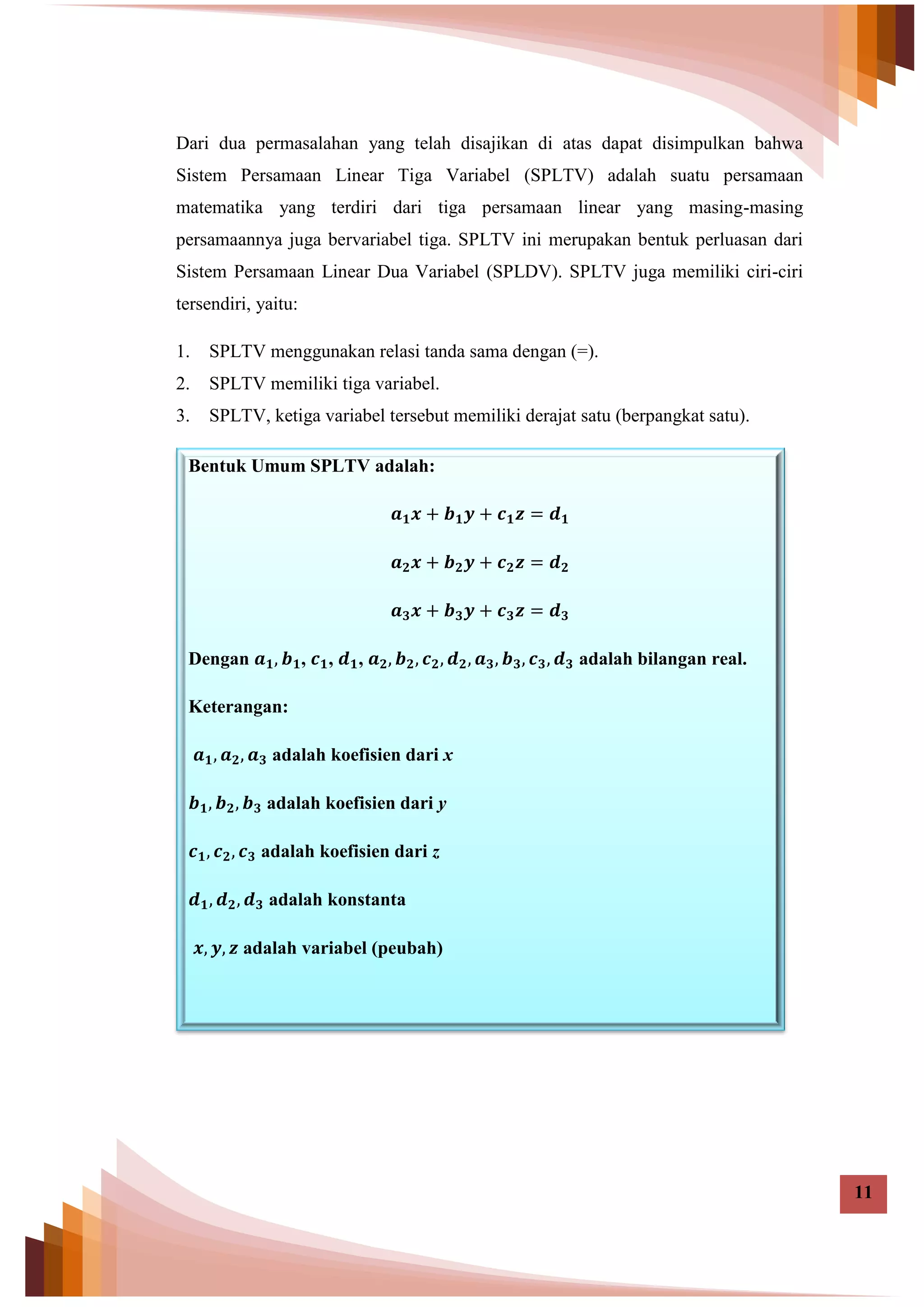 Bahan ajar materi spltv kelas x semester 1 | PDF
