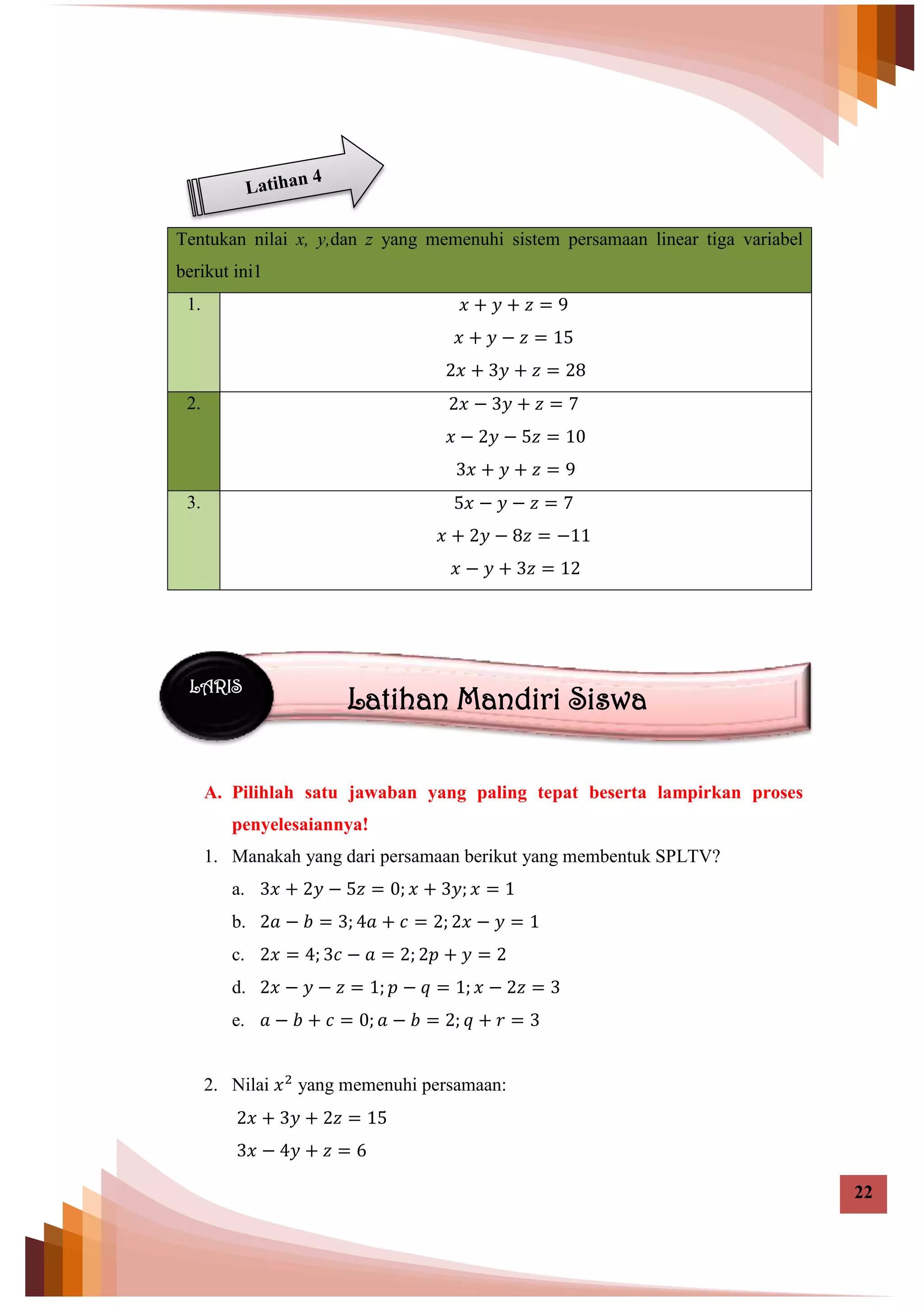 Bahan ajar materi spltv kelas x semester 1 | PDF