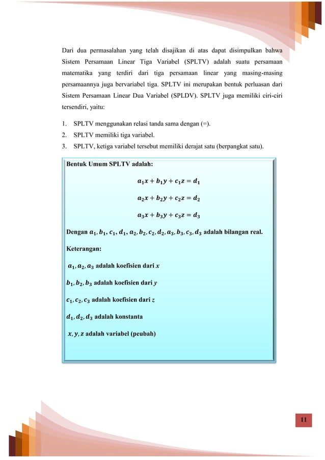 Bahan ajar materi spltv kelas x semester 1 | PDF