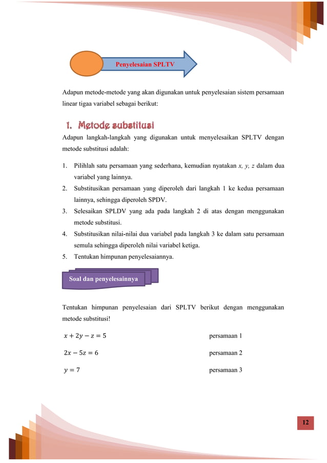 Bahan ajar materi spltv kelas x semester 1 | PDF