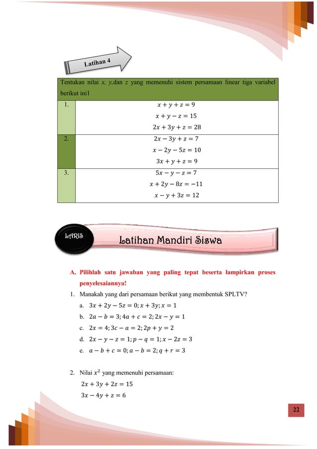 Bahan ajar materi spltv kelas x semester 1 | PDF