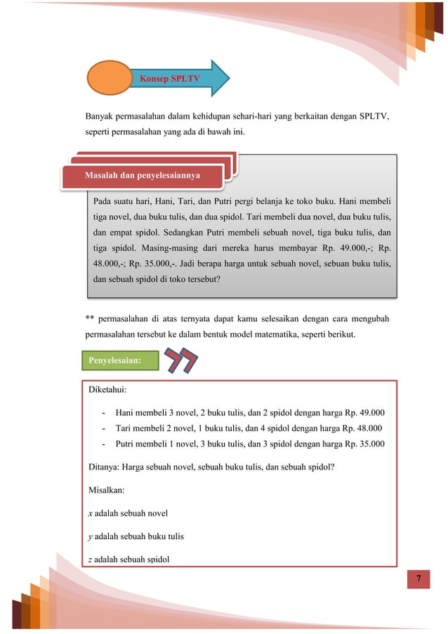 Bahan ajar materi spltv kelas x semester 1 | PDF