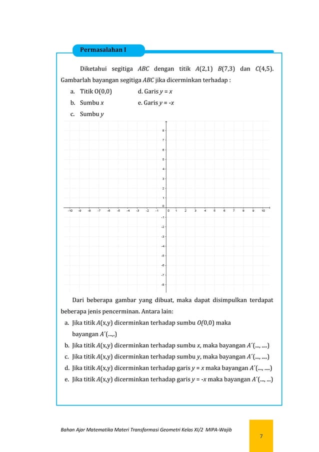 BAHAN AJAR MATERI TRANSFORMASI GEOMETRI KELAS XI | PDF