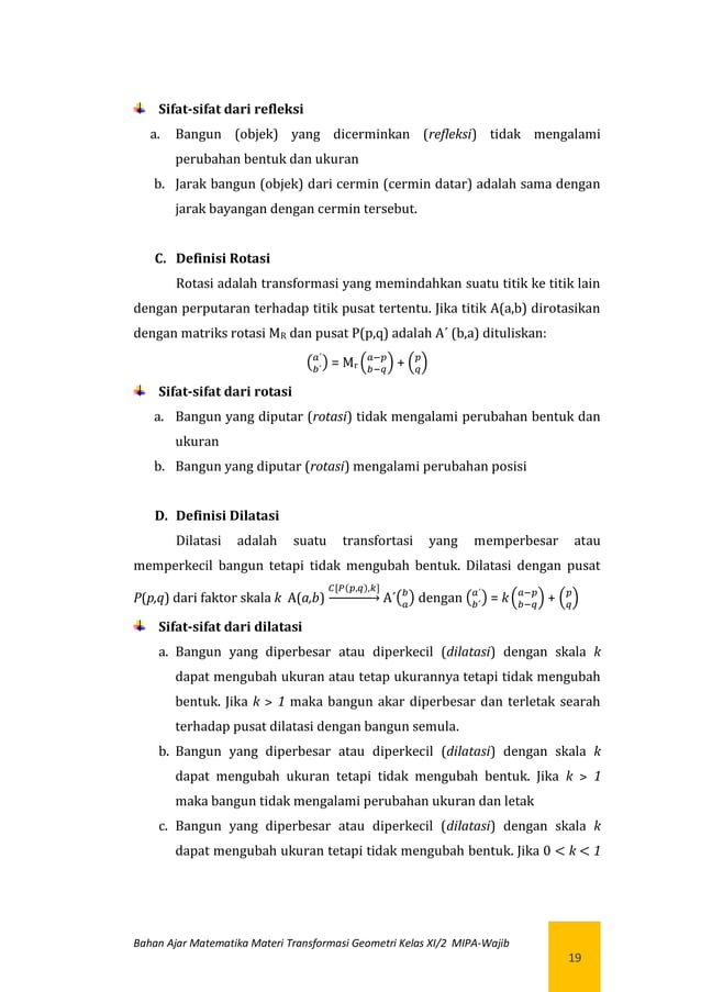 BAHAN AJAR MATERI TRANSFORMASI GEOMETRI KELAS XI | PDF