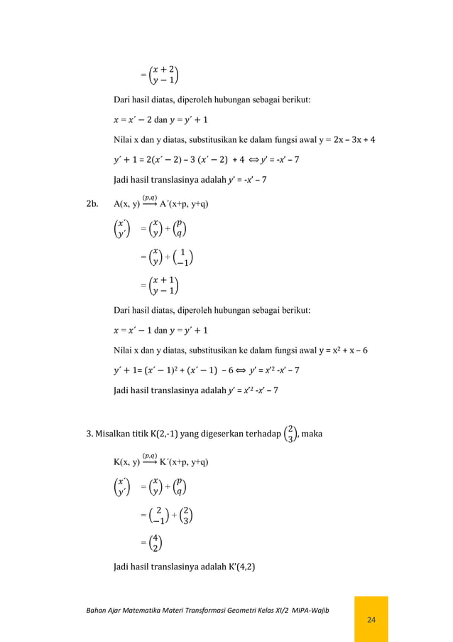 BAHAN AJAR MATERI TRANSFORMASI GEOMETRI KELAS XI | PDF