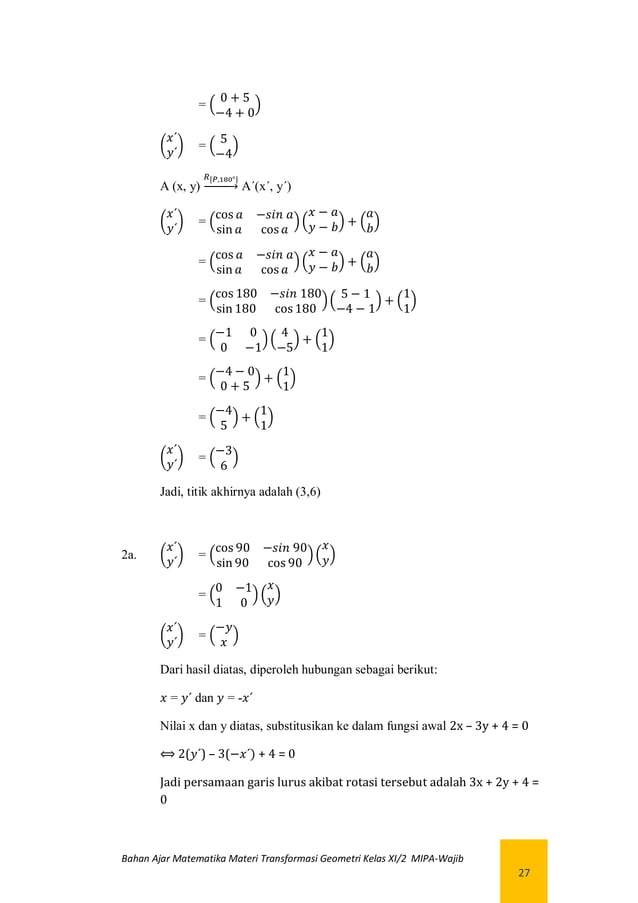 BAHAN AJAR MATERI TRANSFORMASI GEOMETRI KELAS XI | PDF