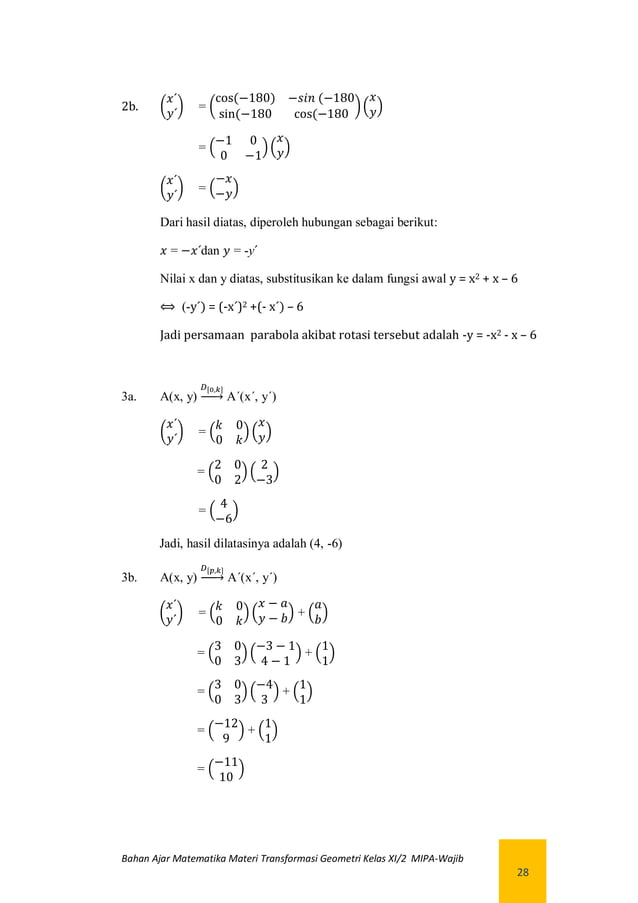 BAHAN AJAR MATERI TRANSFORMASI GEOMETRI KELAS XI | PDF