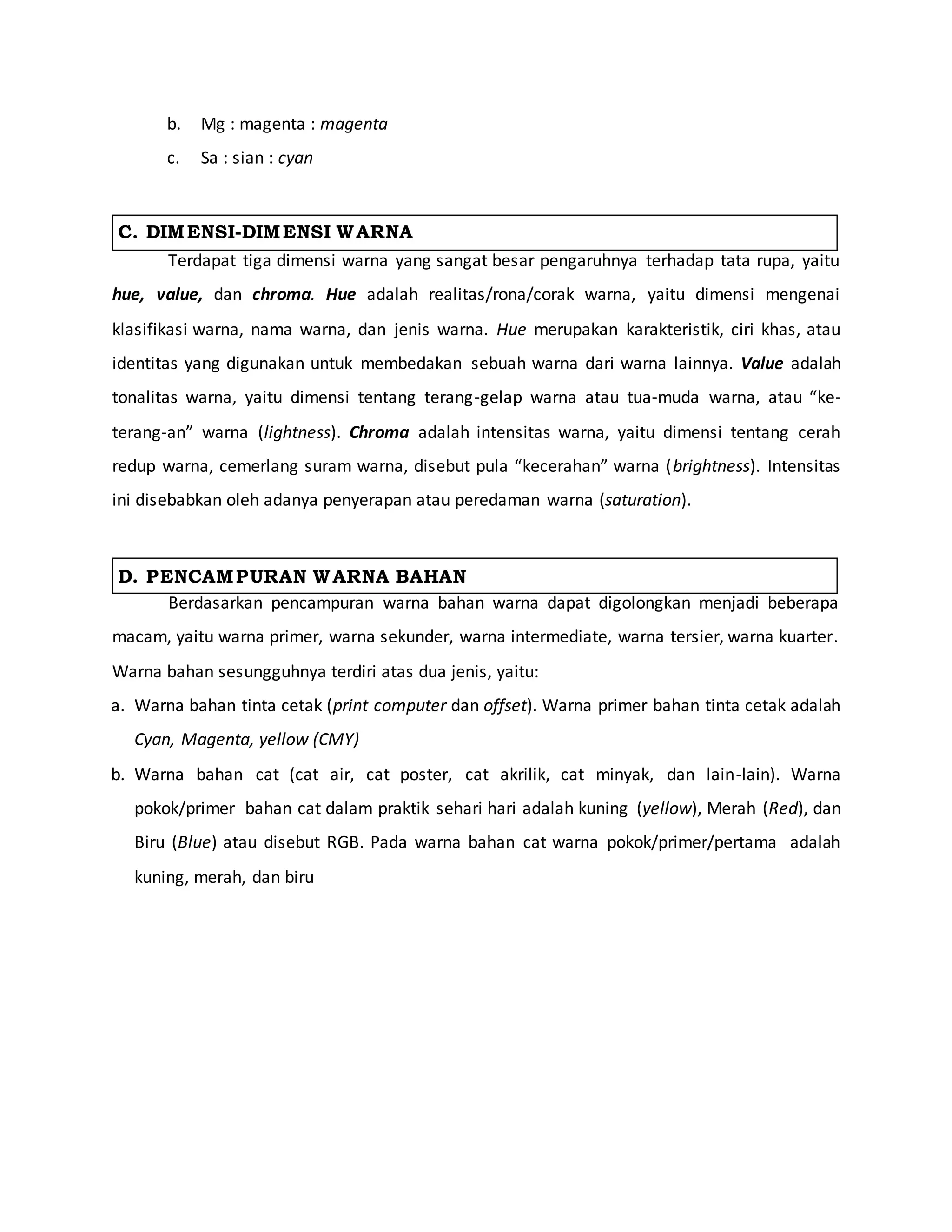 Bahan ajar nirmana 2 dimensi unsur warna | DOCX
