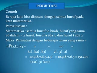 Bahan ajar permutasi n kombinasi, ida purnama | PPTX