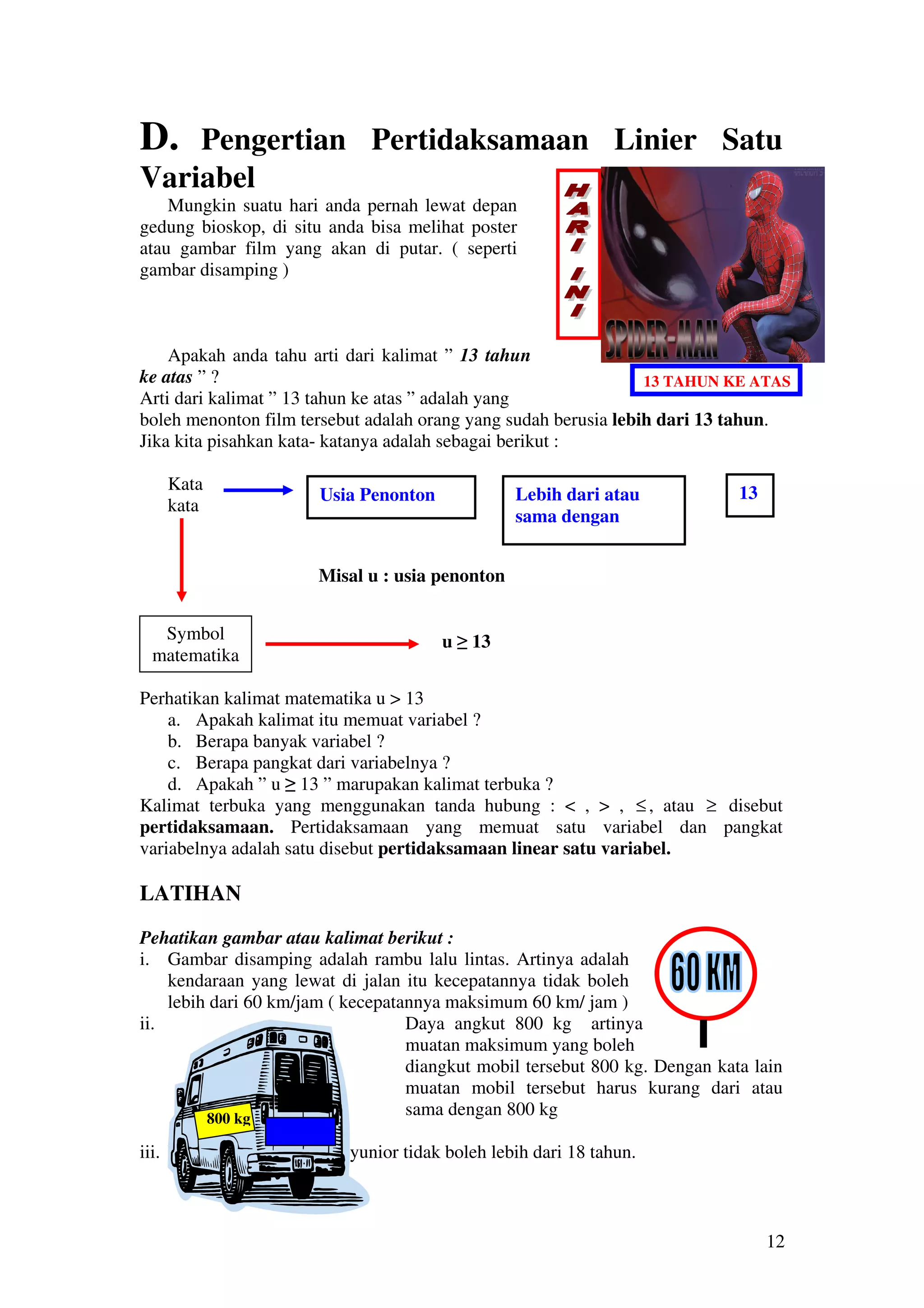 Bahan ajar persamaan dan pertidaksamaan linear satu variabel | PDF