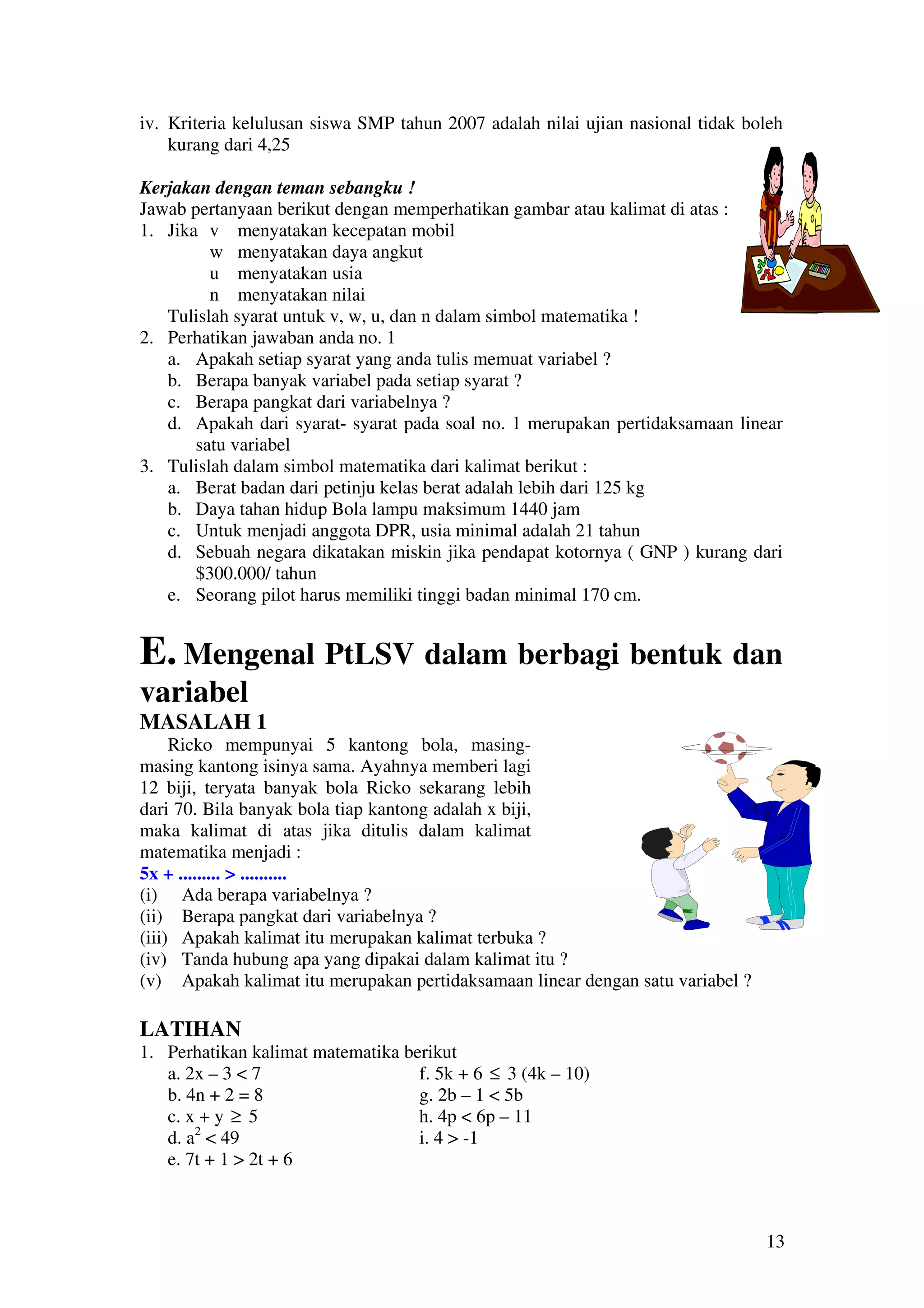 Bahan ajar persamaan dan pertidaksamaan linear satu variabel | PDF