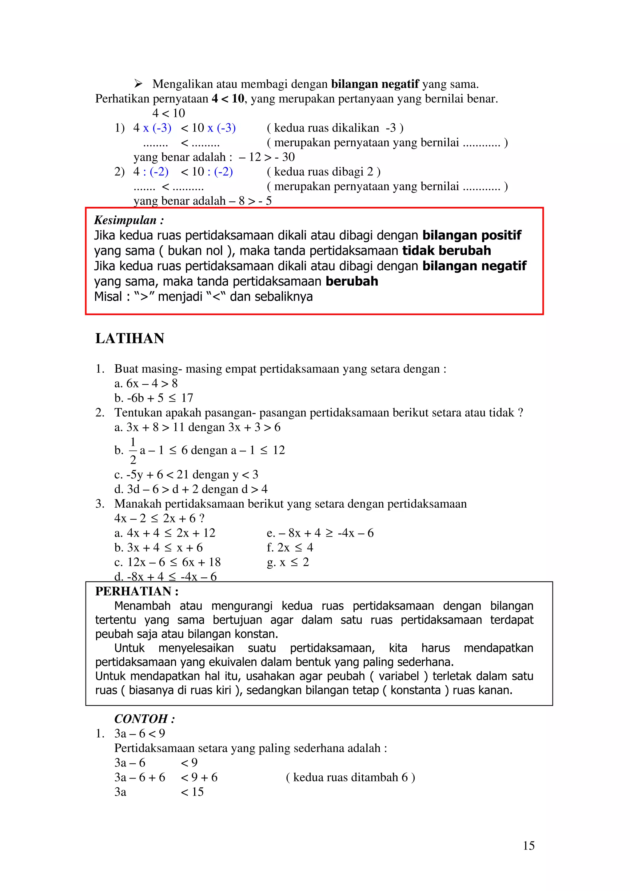 Bahan ajar persamaan dan pertidaksamaan linear satu variabel | PDF