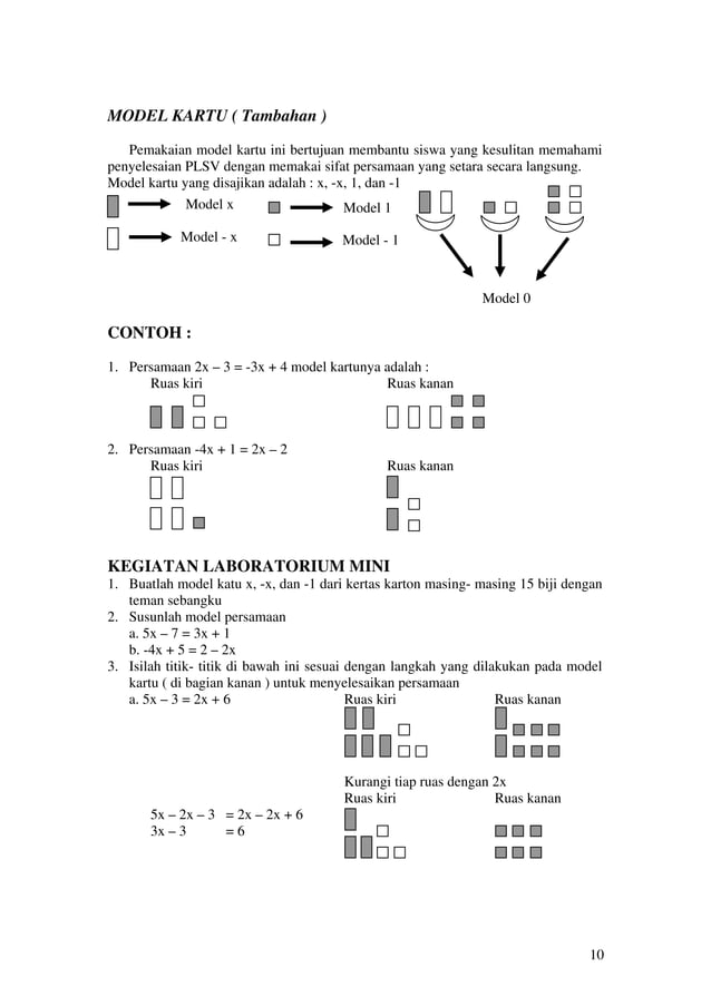 Bahan ajar persamaan dan pertidaksamaan linear satu variabel | PDF
