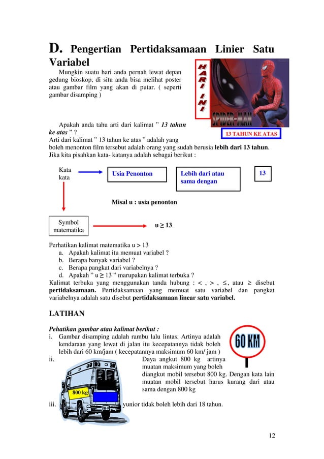 Bahan ajar persamaan dan pertidaksamaan linear satu variabel | PDF