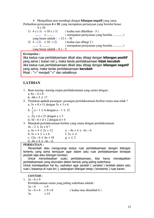 Bahan ajar persamaan dan pertidaksamaan linear satu variabel | PDF