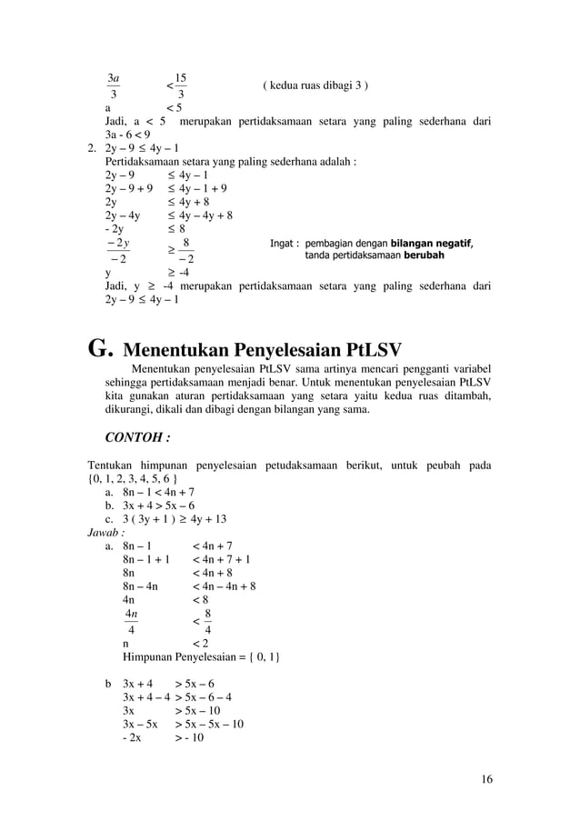 Bahan ajar persamaan dan pertidaksamaan linear satu variabel | PDF